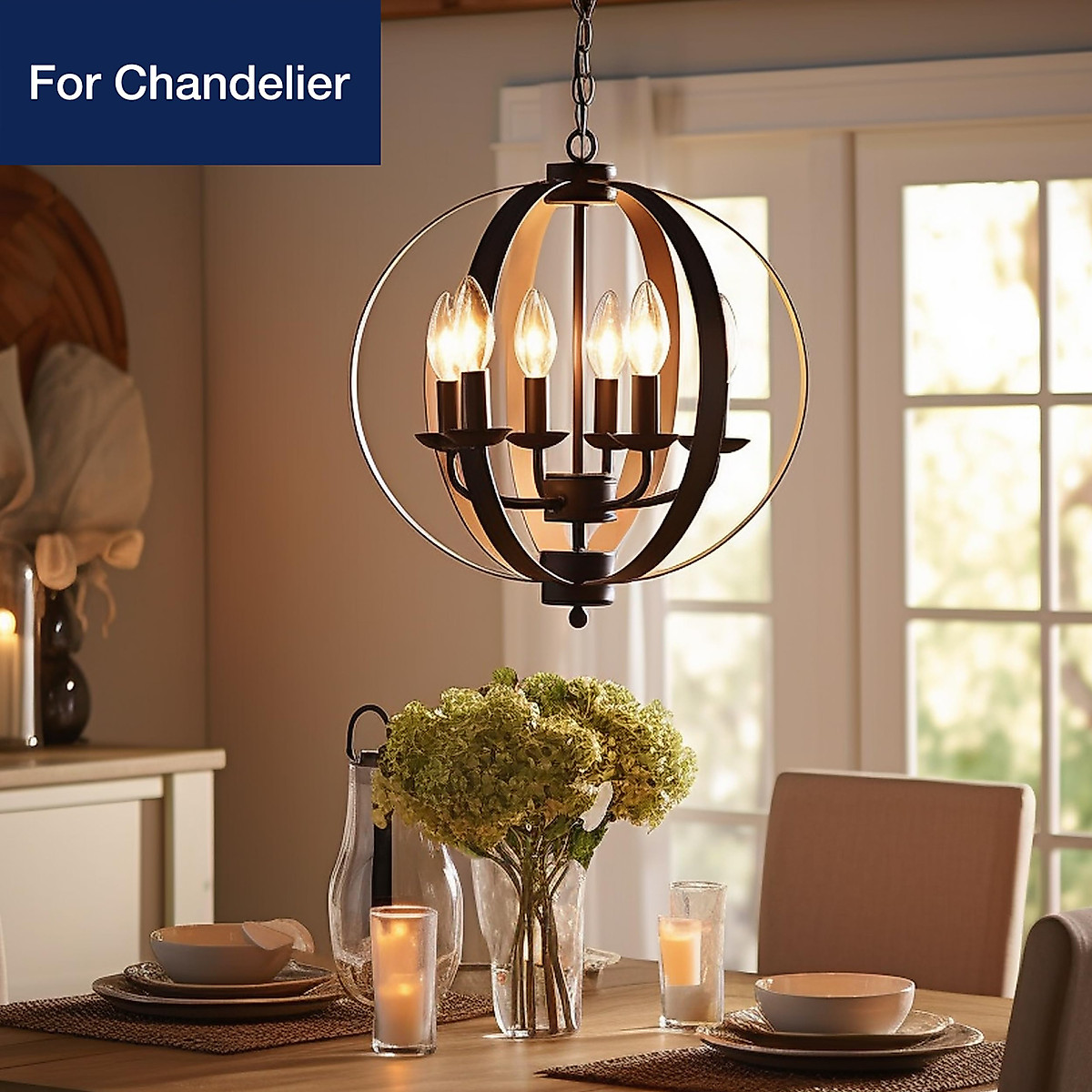 FLSNT Dimmable Candelabra Light Bulbs 60W Equivalent E26 Base, B11 LED Chandelier Candle, 2700K Soft White, 6 Pack