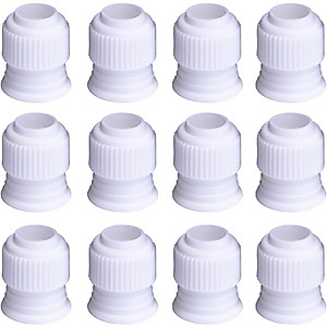 Shappy Coupler Piping Bag Plastic Standard Couplers Cake Decorating Coupler Pipe Tip Coupler for Icing Nozzles, White (12 Pieces, 1.2 x 1 Inch)