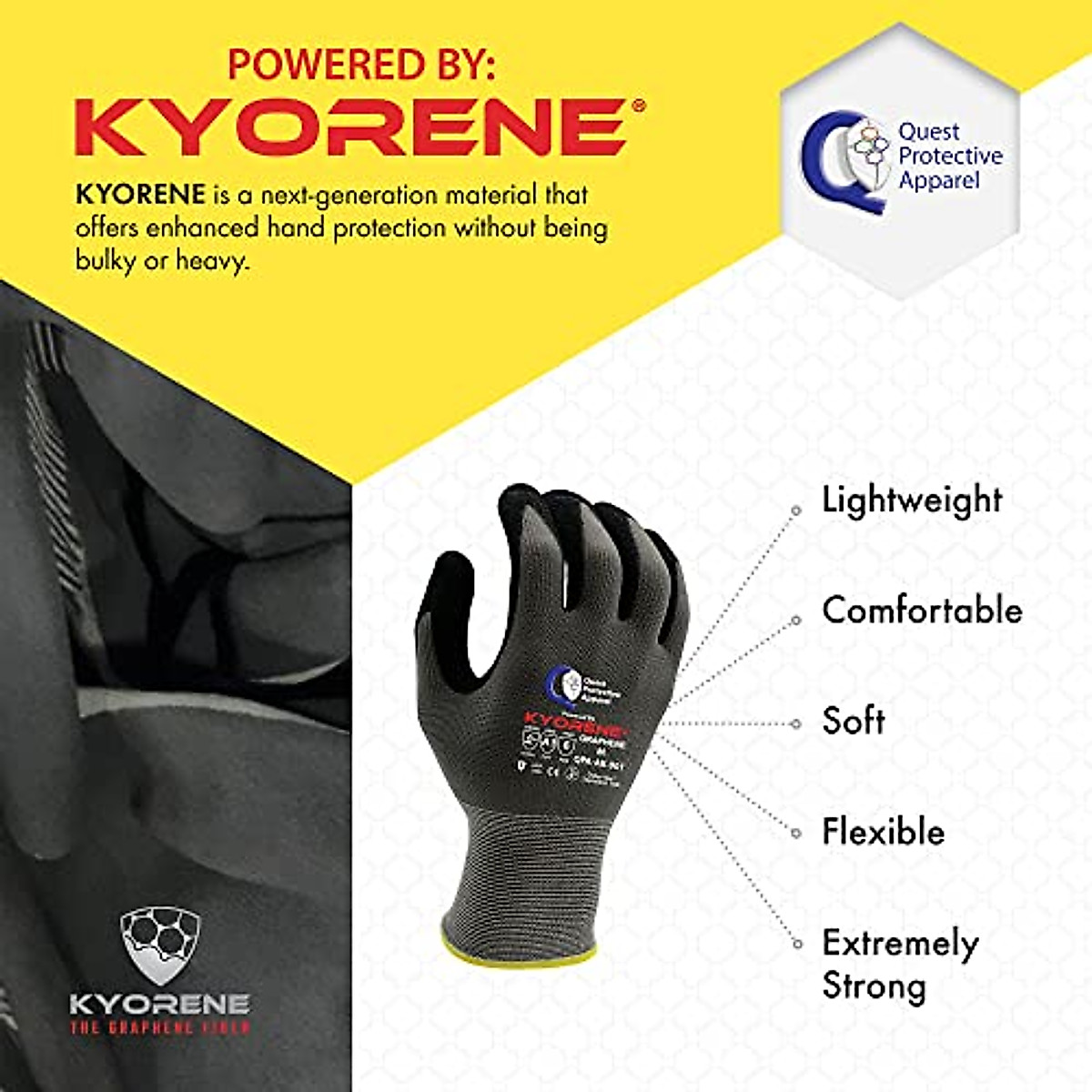 Quest Cut Resistant Work Gloves – Cut Proof Working Gloves Heavy Duty Cutting and Abrasion Protection – Puncture Resistant Gloves - Large, Pack of 3 Pairs