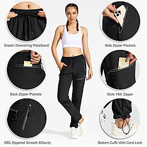 MOCOLY Women's Cargo Hiking Pants Quick Dry Lightweight Outdoor Water Resistant UPF 50+ Long Pants with Zipper Pockets Black L