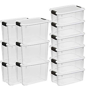 Sterilite 30 Quart (6 Pack) & 18 Quart (6 Pack) Clear Plastic Stackable Storage Container Bin Box Tote with White Latching Lid Organizing Solution
