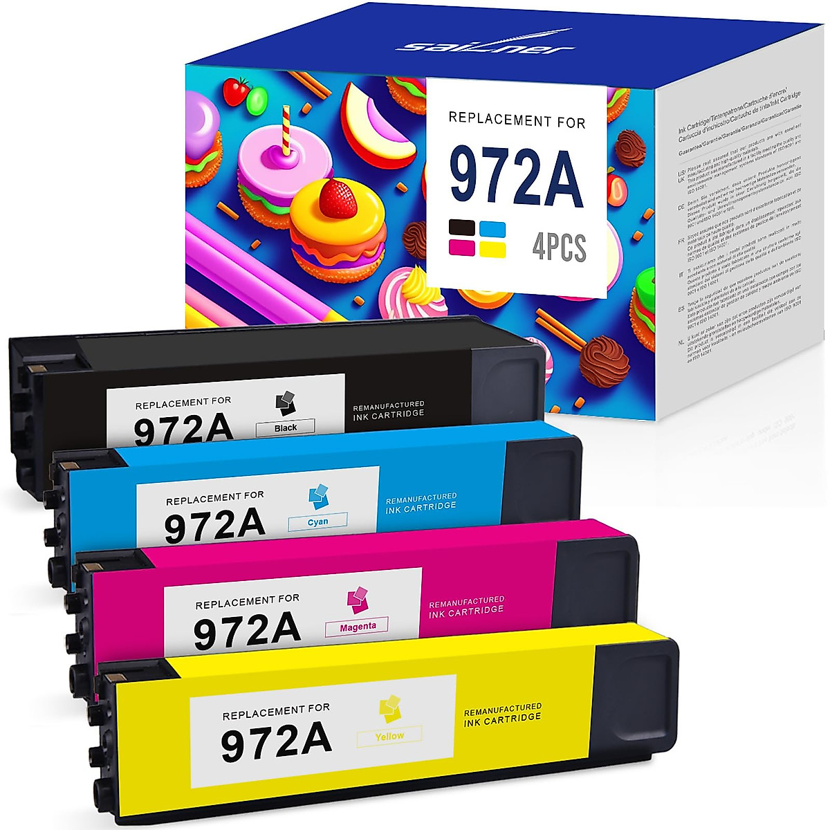 972A Ink Cartridges SAILNER Remanufactured Ink Cartridge Replacement for HP 972A 972 A Combo Pack use with PageWide Pro 477dw 577dw 452dw 577z 552dw 477dn Printer Black Cyan Magenta Yellow 972A