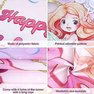 Mermaid Theme Happy Birthday Decorations Backdrop, Mermaid Birthday Backdrop Sign, Happy Birthday Banner, Photo Background for Girls, Birthday Party Supplies 70.8 x 43.3 inches