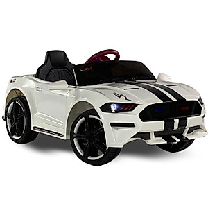 First Drive Mustang - Ride on Car - Electric Car for Kids - Kids Car with Parent Remote, MP3 Music Playback, AUX Port, Spring Suspension, LED Lights, Rear Wheel Drive, for Boys/Girls (White)