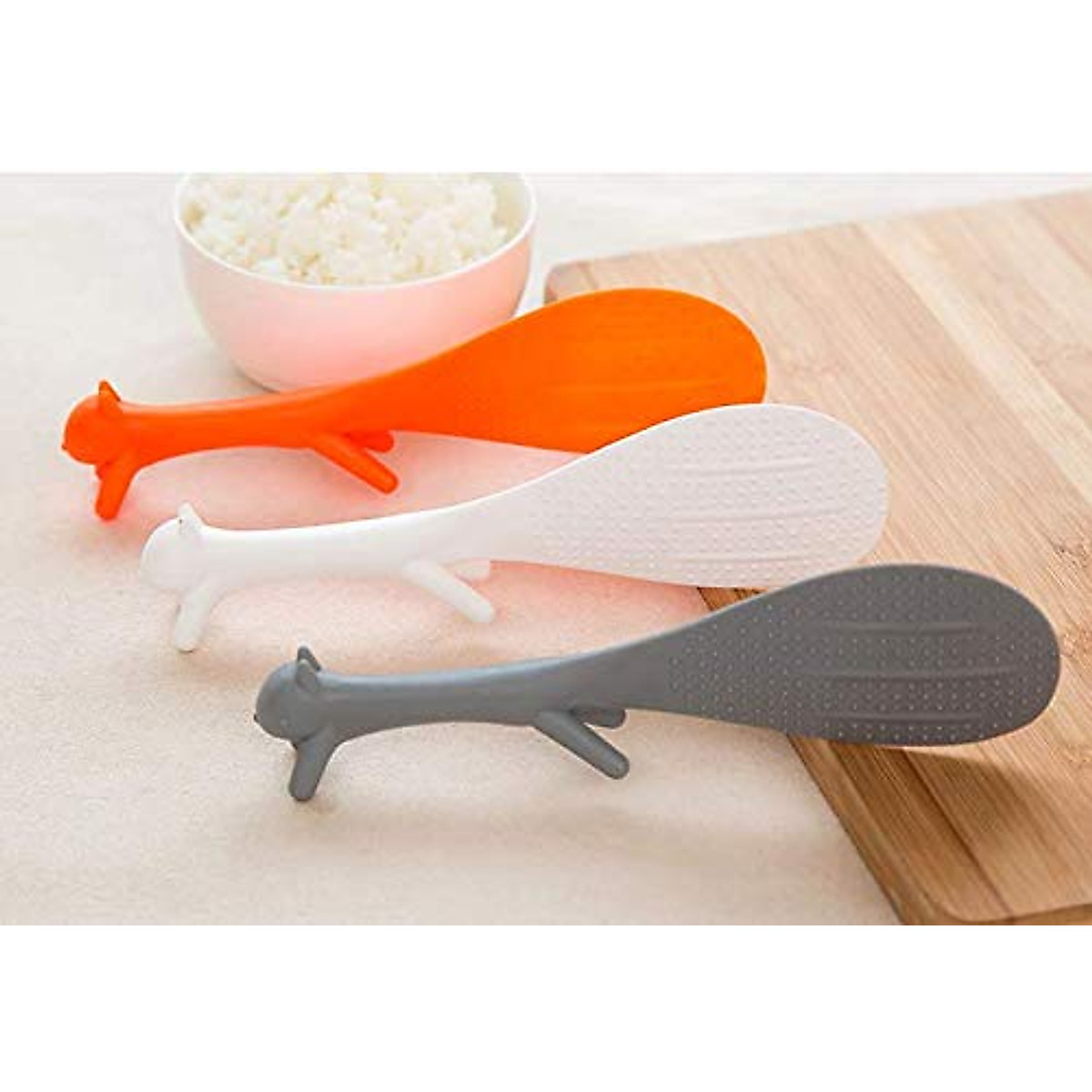LASSUM 3 Pcs Lovely Plastic Squirrel Shape Standing Spoon Non Stick Rice Paddle Spoon