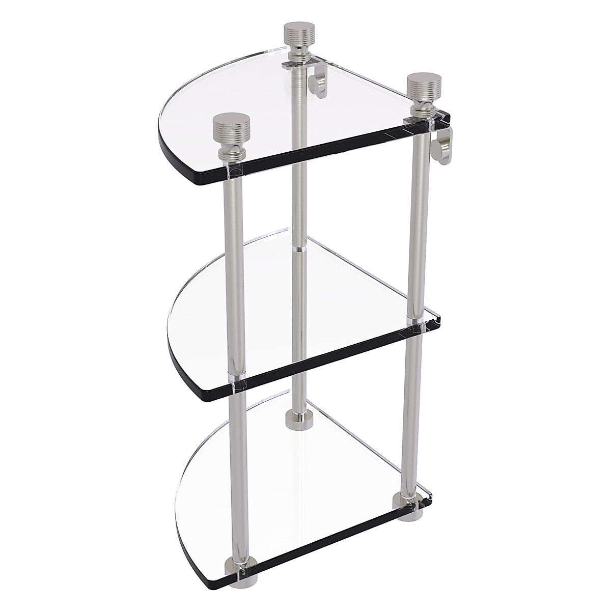 Allied Brass FT-6 Foxtrot Collection Three Tier Corner Glass Shelf, Satin Nickel