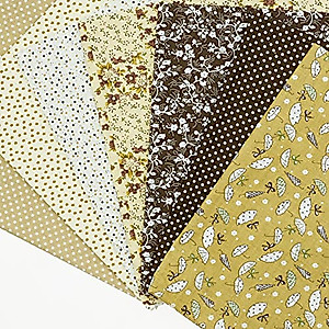Pofik 7 pcs/lot Quilting Fabric Bundles,100% Cotton Fat Quarters Printed Craft Fabric, 20 x 20 inches (50cm x 50cm) Precut Squares Sheets for Patchwork DIY Craft Sewing (Brown)