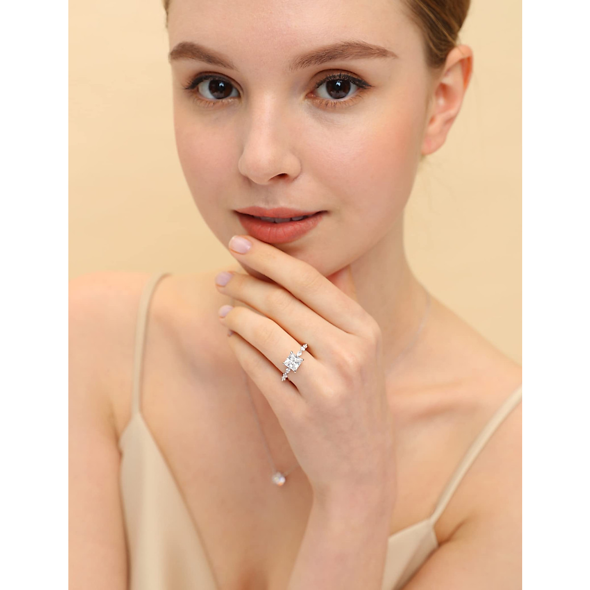 EAMTI 2CT 925 Sterling Silver Ring Princess Cut CZ Engagement Ring Marquise & Round Cubic Zirconia Wedding Band For Women Size 6