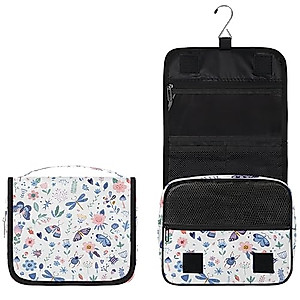POFATO Butterfly Dragonfly Insect Pattern Travel Toiletry Bag Cosmetic Makeup Bag for Women Men Hanging Hook Wash Toiletries Portable Toiletry Bags Organizer