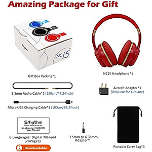 Srhythm NC15 Noise Cancelling Headphones Wireless Bluetooth 5.0, Over Ear Headset Bundle with Headphone Accessories Pack NC75/NC15 Noise Cancelling Headphone