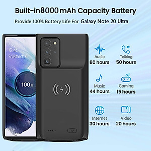 Battery Case for Samsung Galaxy Note 20 Ultra(6.9 inch) 8000mAh, Fast Charging & Qi Wireless & Android Auto Supported, Extended Backup Charger Case for Galaxy Note 20 Ultra 5G