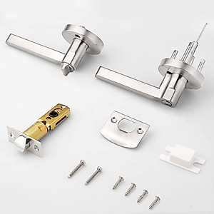 Probrico Bed/Bath Room Door Lever Modern Flat Handles in Satin Nickel, Privacy Door Lever Locks, Contractor Pack(10Pack)