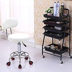 SSLine Rolling Salon Stool White Leather Adjustable Tattoo Stools on Wheels Hydraulic Swivel Office Drafting Chair with Back Modern Comfortable Dental Chairs Kitchen Bar Chairs
