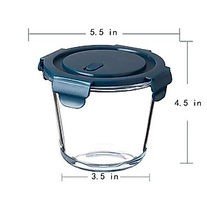 X.SSTTXN 3-Cup/24 Ounce Glass Food Storage Containers, Round Glass Soup Container with Airtight Lids, Leak-proof Soup Stew Food Storage and Meal Prep Container, Microwave Freezer Safe, Set of 4(Clear)
