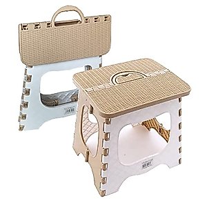 QSYW Folding Step Stool Compact Plastic Foldable Step Stool Holds Up to 300 lbs,12 inches,30cm,Non-Slip(Brown) 1PCS