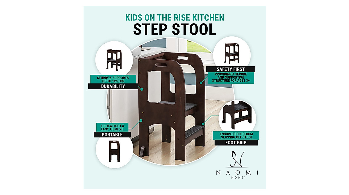Stylish Kids Kitchen Step Stool - Safety & Fun for Ages 3+