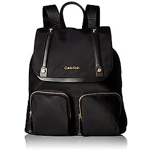 Calvin Klein Teodora Nylon Backpack, Black/Gold