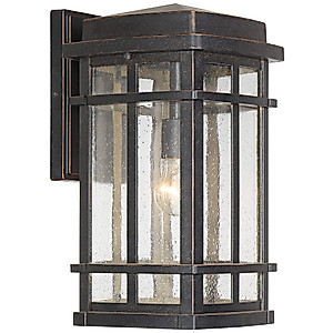 John Timberland Neri Mission Industrial Box-Shaped Outdoor Wall Light Fixture Oil Rubbed Bronze 16" Clear Seedy Glass for Exterior House Porch Patio Outside Deck Front Door Garage Garden Home
