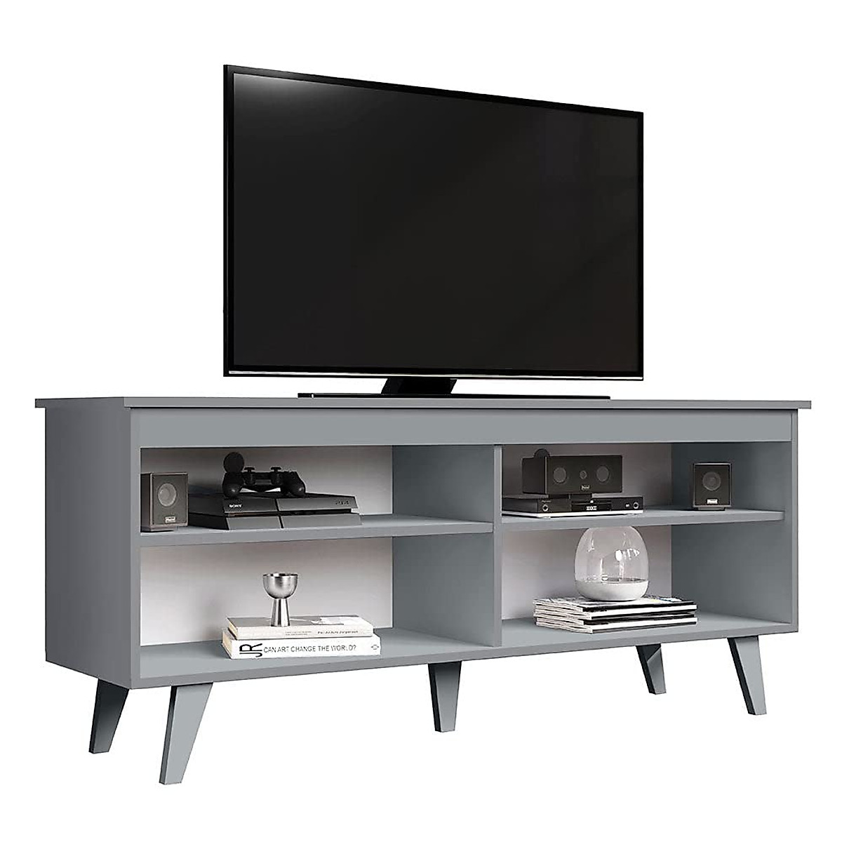 Madesa TV Stand Entertainment Center with 4 Shelves and Cable Management for 50, 55 Inch Media Storage Living Room and Bedroom Modern Wooden Television Media Console - Grey