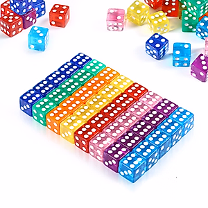 Yinsun 40 Pieces 16mm Dice Set 6-Side Standard Game Dice Set for Board Game, Teaching Math - Square Corners, 8 Translucent Colors