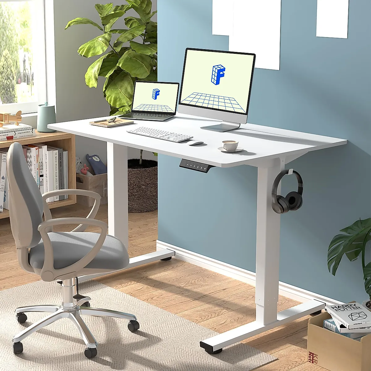 FLEXISPOT Standing Desk Solid One-Piece Desktop Height Adjustable Desk, Electric Sit Stand Up Desk Home Office Desks (48 x 24 Inches White Desktop + White Frame)