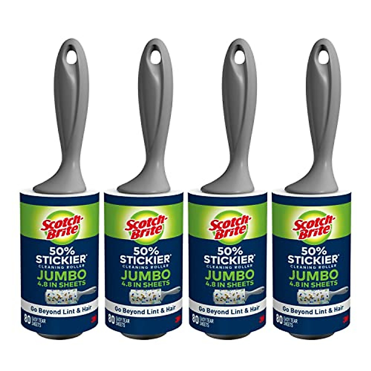 Scotch-Brite 50% Stickier Jumbo Surface Lint Roller, 4 Rollers, 80 Sheets Per Roller, 320 Sheets Total
