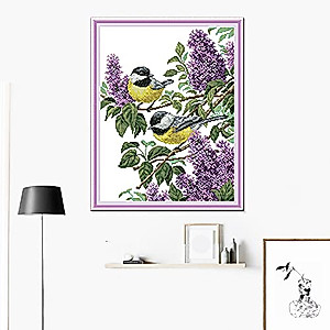 Joy Sunday Cross Stitch Kits Stamped Full Range of Embroidery Starter Kits for Beginners DIY 14CT 2 Strands - Two Birds 3(Printed) 14.6×18.1 inch