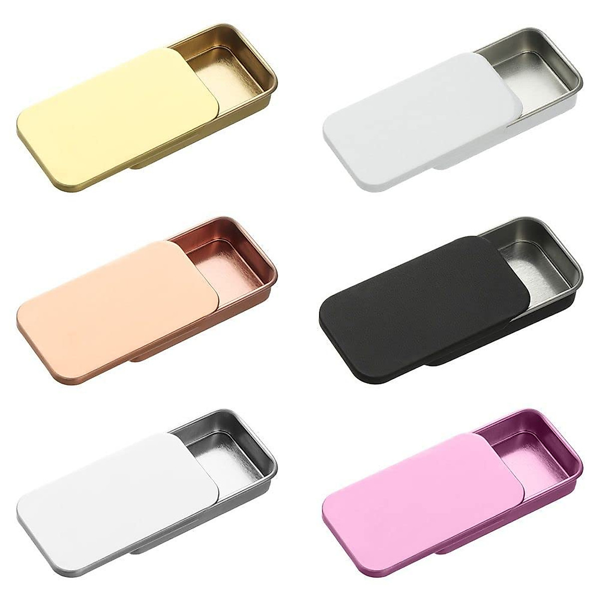 Mini Iron Box Tinplate Push Case Metal Rectangular Mini Tin Box Candy Cases Bins Jar Hinged Containers Small Organizer Box(80x34x10mm,Black)
