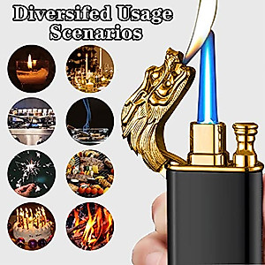 2023 New Dragon Lighter, Unique Torch Lighter Switchable Soft / Jet Flame, Butane Refillable Cool Lighter Creative Gift for Men(Without Fuel) (Black Dragon)
