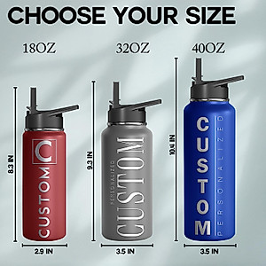 Personalized Custom Water Bottles w/Flip Straw & Lid 18/32/40 oz Black Custom Stainless Steel Insulated Bottle with Name Travel Coffee Mug