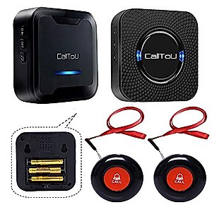CallToU Caregiver Pager Wireless Call Button System 2 Transmitters 1 Plug-in Receiver 1 Battery Portable Receiver Nurse Calling Alert for Elderly Patient Disabled