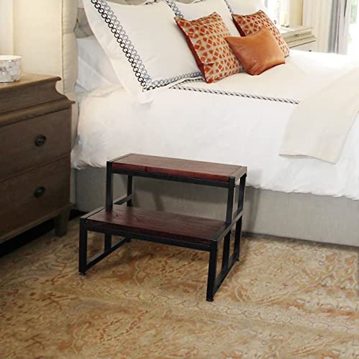 Annecy Wooden Step Stool with 400lb Load Capacity, Bedside Step Stool for Adult Kids, Wood Step Stool for Kitchen, Bathroom, Bedroom - Portable 2 Step Stool Dark Walnut (Assembly Required)