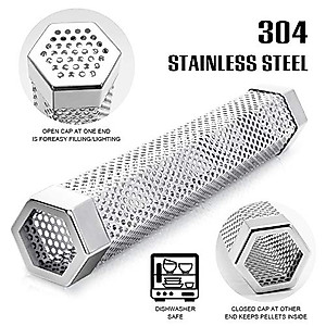 BEWAVE Pellet Smoker Tube for All Grill Electric Gas Charcoal or Smokers Hot/Cold Smoking, Free Tube Brush, 6&12 Inch