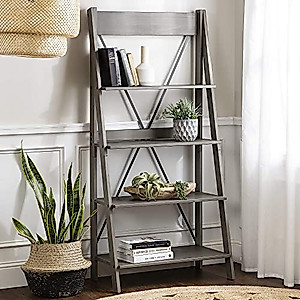 Walker Edison X Back Modern Farmhouse Wood Bookcase Bookshelf Home Office Living Room Storage, 4 Shelves, Grey