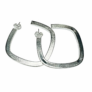 Sheila Fajl Elisa Flat Square Womens Hoop Earrings in Brushed Silver Plated