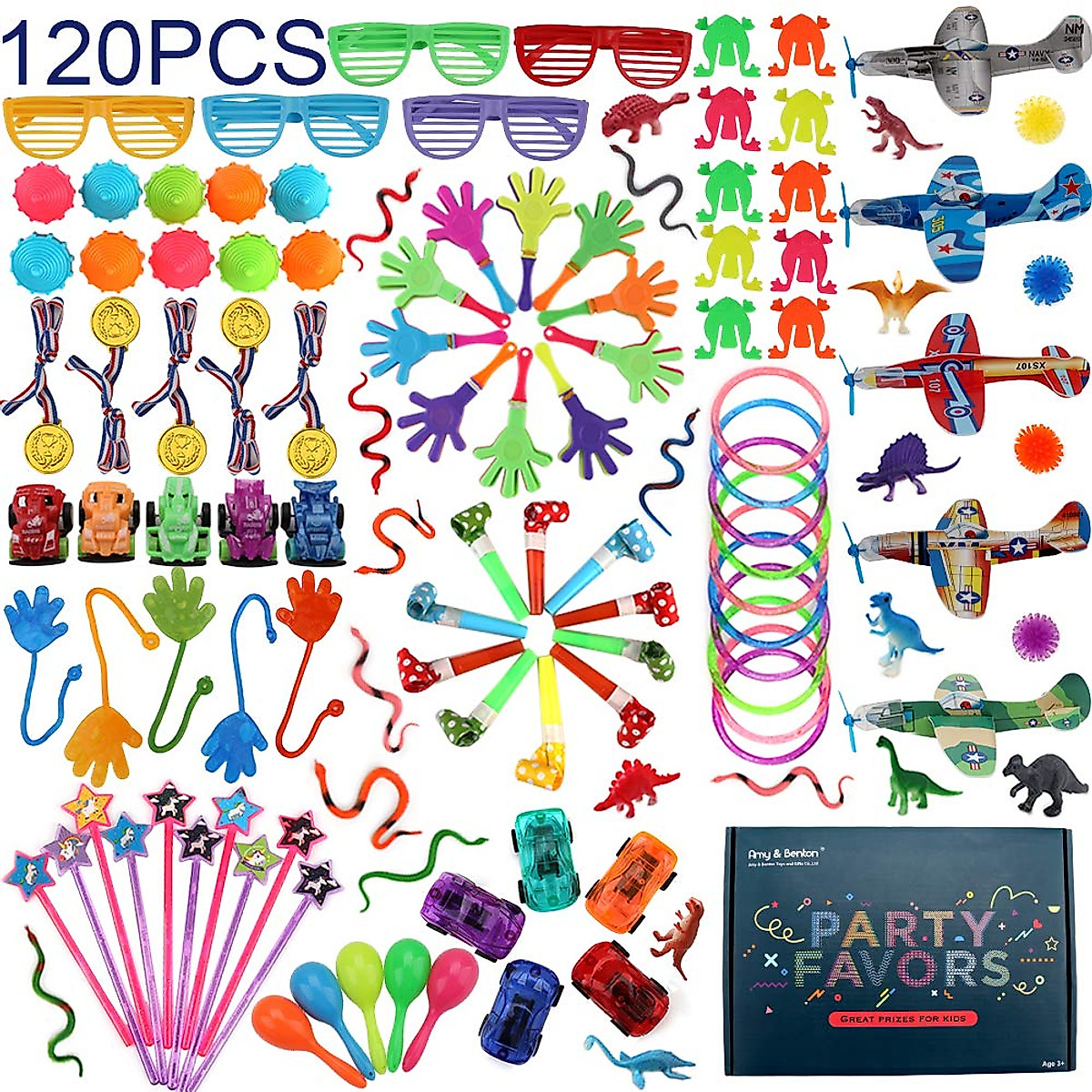 Amy&Benton 120PCS Prize Box Toys for Kids Classroom Pinata Filler Toys Kids Birthday Party Favors Assorted Carnival Prizes Treasure Box Chest Prizes Toys Goodie Bag Stuffers