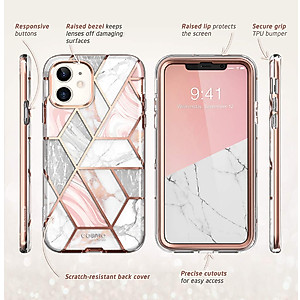 i-Blason Cosmo Series Case for iPhone 12 / iPhone 12 Pro 5G 6.1 inch (2020 Release), Slim Full-Body Stylish Protective Case with Built-in Screen Protector (Marble)
