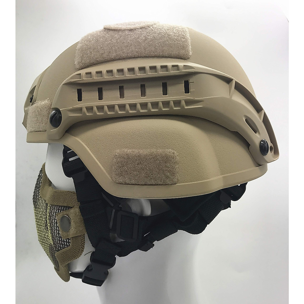 Willbebest Tactical Airsoft Paintball MICH 2000 Helmet with Side Rail & Wing-Loc Adapter, Comes with a Half Face Metal Mesh Airsoft Mask