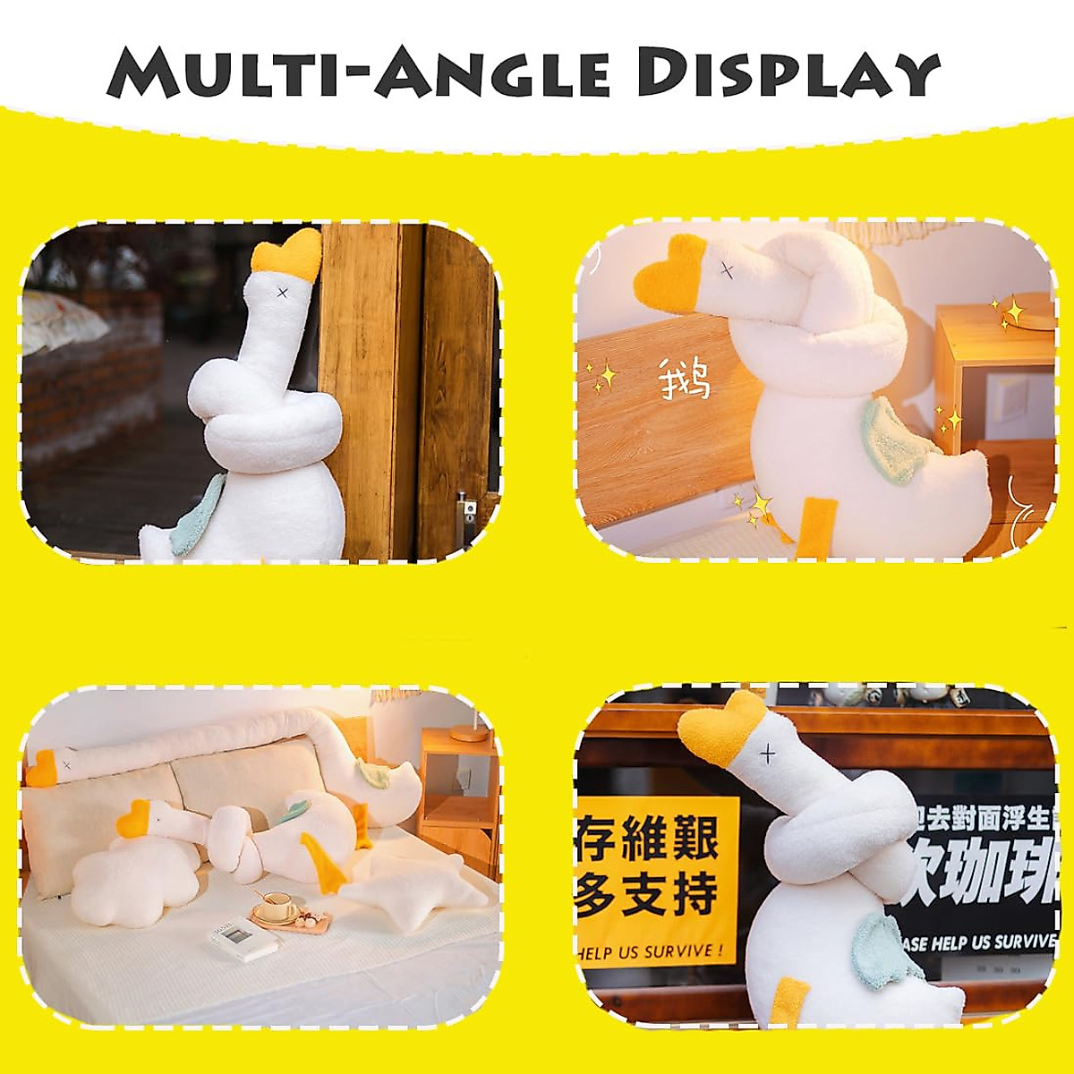 ELAINREN Giant Swan Stuffed Animal Toy with Long Neck, 55Inch White Goose Plush Soft Hugging Body Pillow Home Decor Cushion Easter Cute Duck Goose Plushie Dolls Gifts for Kids Xmas