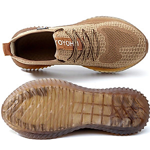 SUADEX Steel Toe Sneakers for Men Women Indestructible Steel Toe Shoes Lightweight Safety Shoes Puncture Proof Work Shoes Composite Toe Shoes Brown