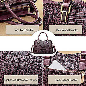 Cayla Top Handle Satchel Handbags Crocodile Bag Designer Purse Leather Tote Bags (black)