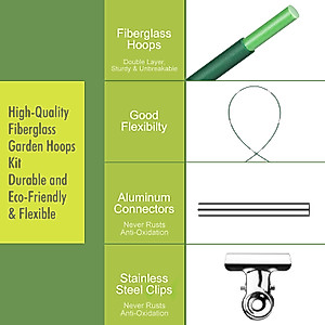 60 PCS Greenhouse Hoops Grow Tunnel 10 Sets of 8.5 FT Long Garden Hoops Kit, RIFNY Rust-Free Fiberglass Raised Beds Hoops for Garden Netting, DIY Garden Support Hoops Arch Frame