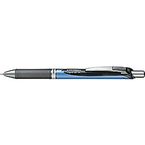 Pentel EnerGel Deluxe RTX Retractable Liquid Gel Pen, Fine Line, 0.5mm Needle Tip, Blue Barrel, Black Ink, Pack of 6