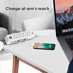 ANNQUAN Desktop Clamp Power Strip with 4 USB Ports,Desk Mount Power Strip,Office Supplies for Edge Mount Desk Power Station,6ft Extension Cord,Desk Power Hub,4 Outlets(White)