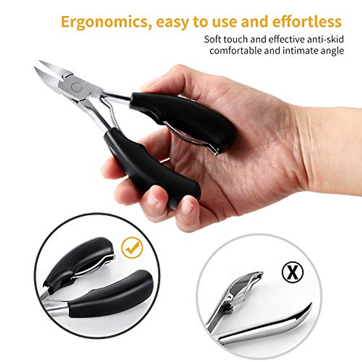 Toenail Clippers, Medical Grade Toe Nail Trimmer, Nail Clippers for Thick Nails or Ingrown Toenail Tool, Stainless Steel Sharp Pedicure Toe Nail Clippers Adult, with Easy-to-Grip Rubber Handle.