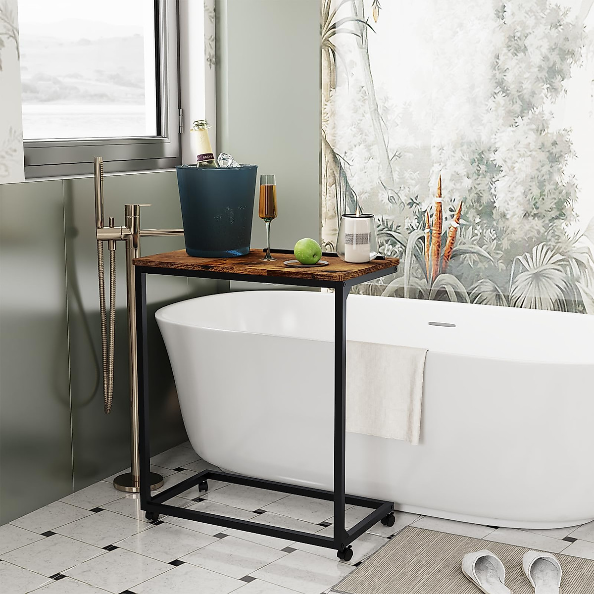 YELNOKU Couch Desk with Lockable Wheels, Slide Sofa Desk with Tiltable Drawing Board, Over Couch Arm Side Table Desk for Eating and Laptops, Portable Ergonomic Laptop Stand for Home Office Work, Brown