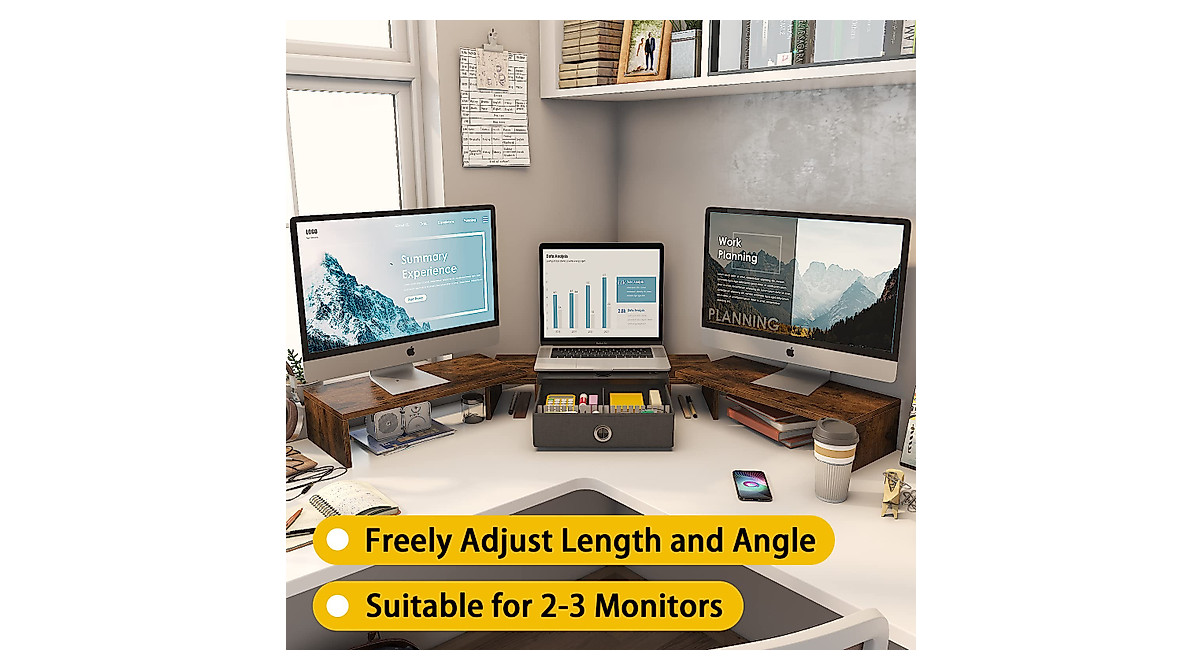 WESTREE Adjustable Triple Monitor Stand with Drawer