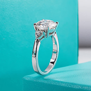 AnuClub 4.6ct Moissanite 3 Stone Engagement Rings D Color VVS1 Round Cut 18K White Gold Plated 925 Sterling Silver Anniversary Wedding Promise Ring, Christmas Gift for Women 7.5