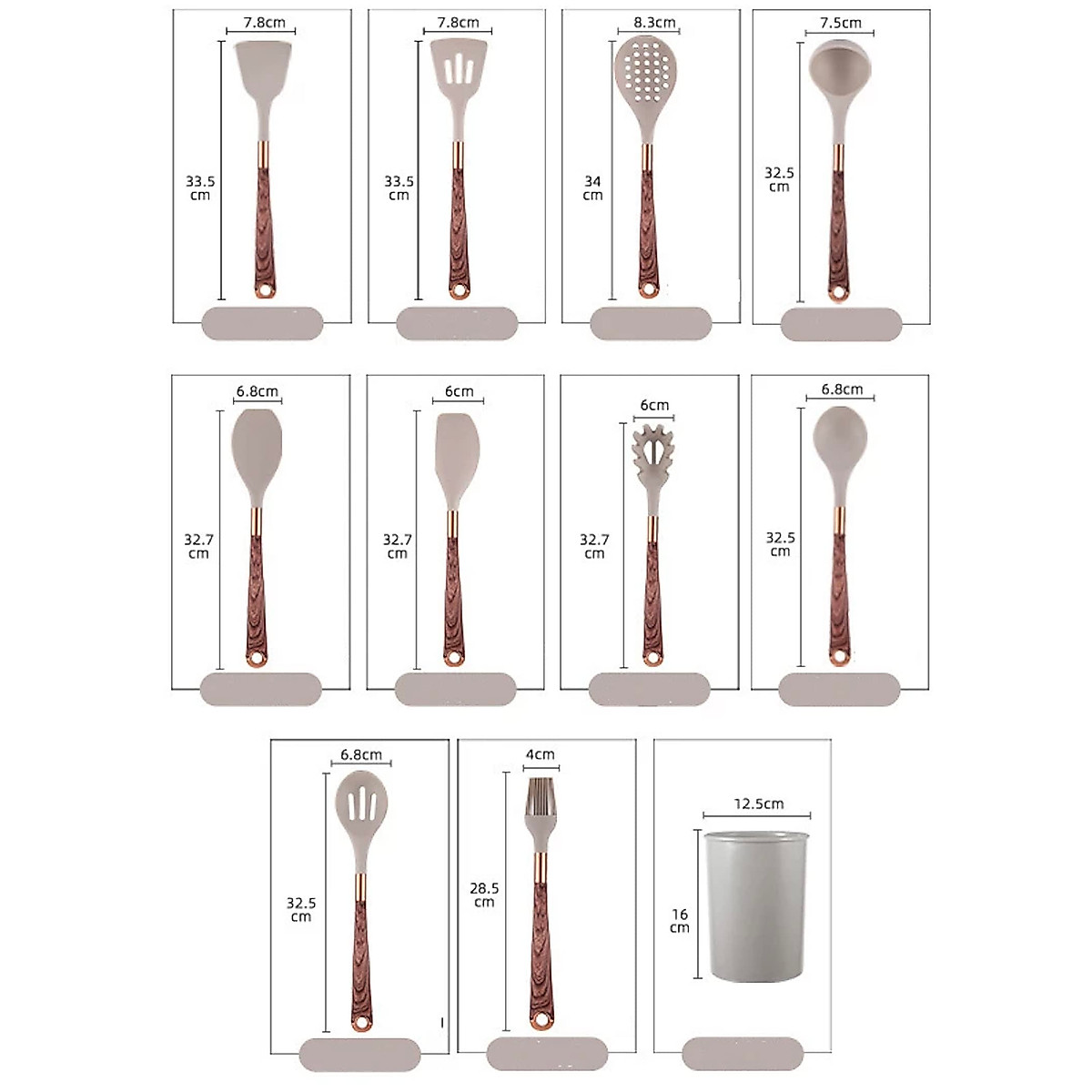 Chef Kitchen Cooking Utensils Set, Non-Stick Silicone Cooking Kitchen Utensil Set with Holder, Wooden Handle Silicone Kitchen Gadgets Utensil Set (OakWood)