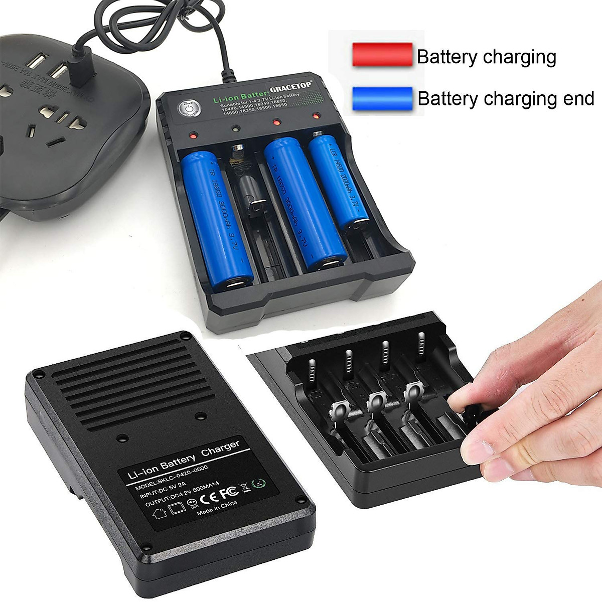 18650 Smart Battery Charger 4 Bay Fast Charge, for 3.7V Li-ion TR IMR 10440 14500 16650 14650 18350 18500 16340(RCR123) Batteries, Universal Smart Rechargeable Battery Charger